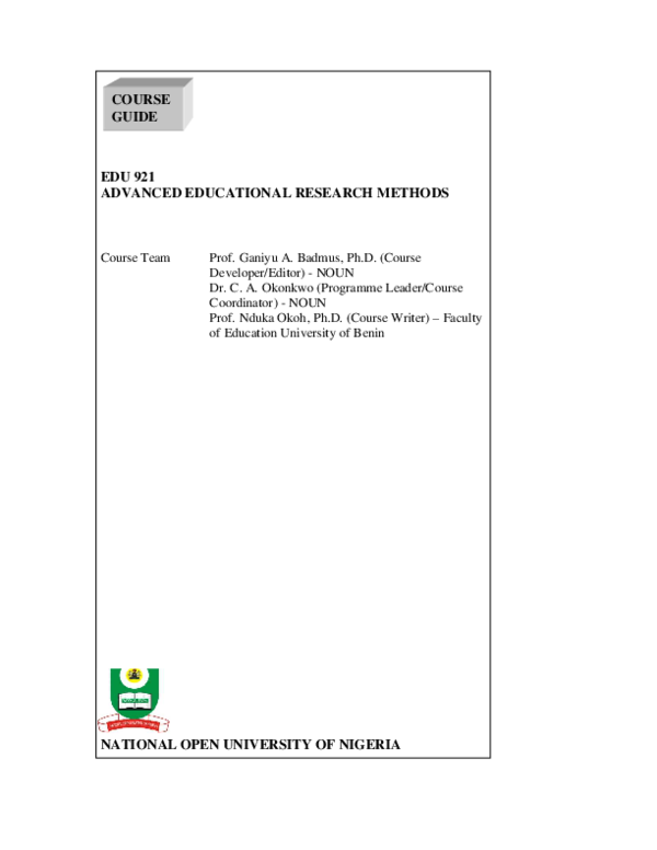 (PDF) EDU 921 ADVANCED EDUCATIONAL RESEARCH METHODS NATIONAL OPEN ...