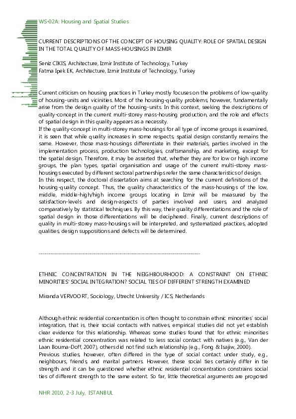 (PDF) Current Descriptions of the Concept of Housing Quality: Role of ...