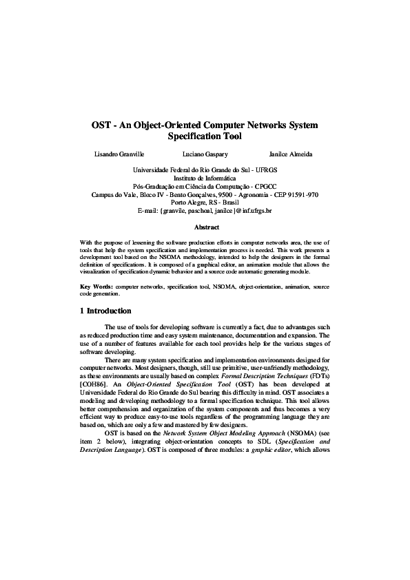 (PDF) OST -An Object-Oriented Computer Networks System Specification Tool