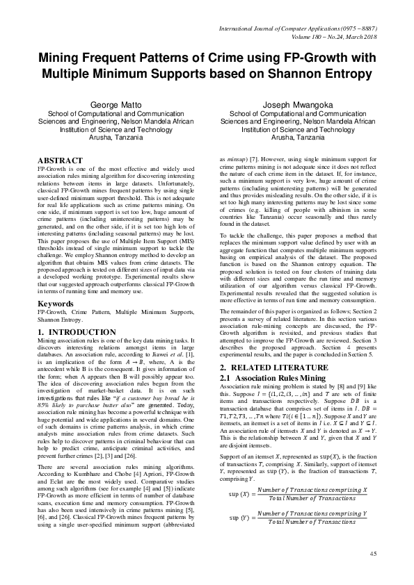 (PDF) Mining Frequent Patterns of Crime using FP-Growth with Multiple Minimum Supports based on ...