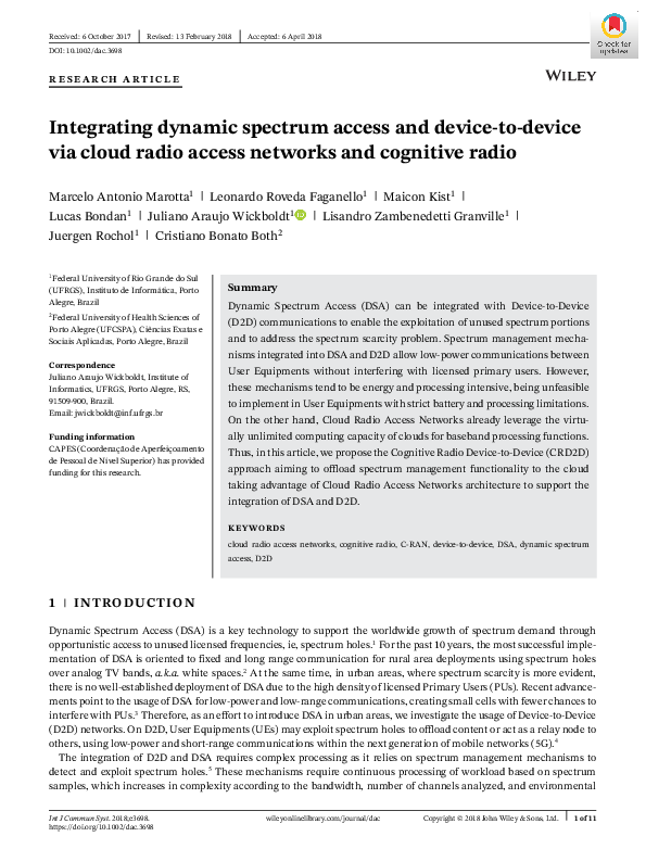 (PDF) Integrating dynamic spectrum access and device-to-device via cloud radio access networks ...