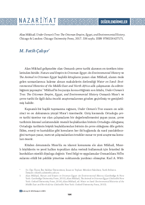 (PDF) Review of Alan Mikhail's Under Osman’s Tree (TR)