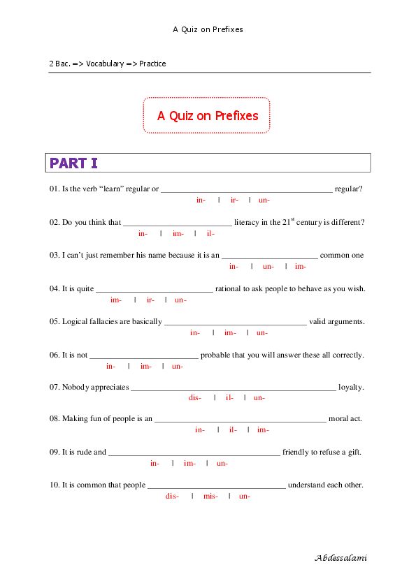 (PDF) A Quiz on Prefixes