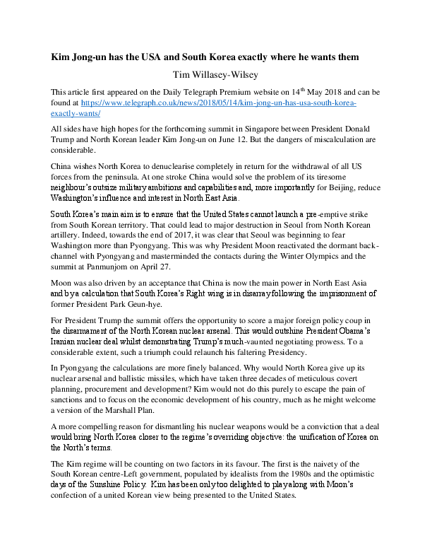 (PDF) Kim Jong-un has the USA and South Korea exactly where he wants them