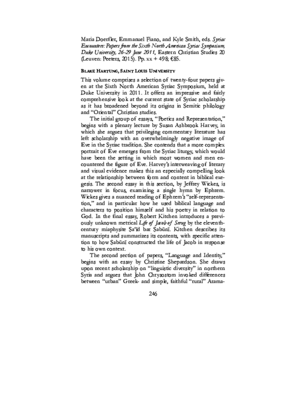 (PDF) Review of Syriac Encounters: Papers from the Sixth North American ...