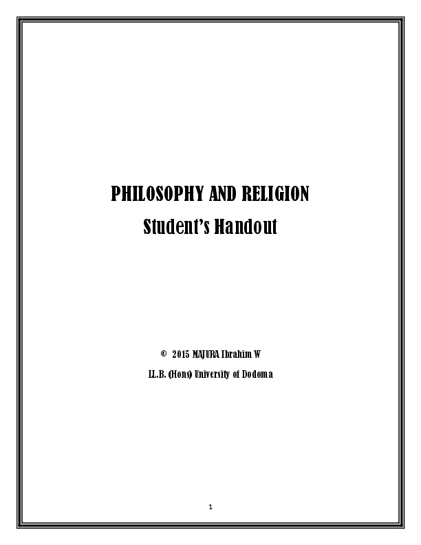 (DOC) PHILOSOPHY AND RELIGION Student's Handout