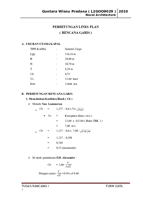 (DOC) PERHITUNGAN LINES PLAN ( RENCANA GARIS