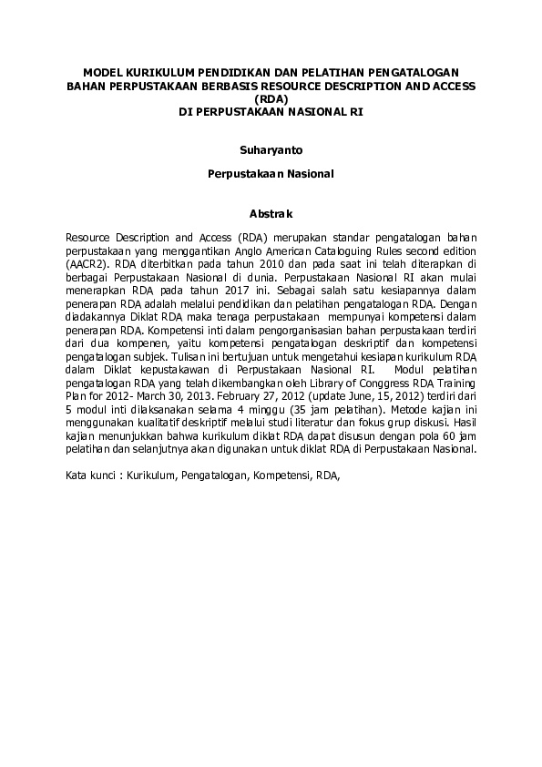 (DOC) MODEL KURIKULUM PENDIDIKAN DAN PELATIHAN PENGATALOGAN BAHAN ...