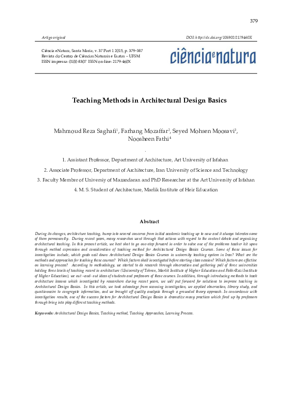 (PDF) Teaching Methods in Architectural Design Basics