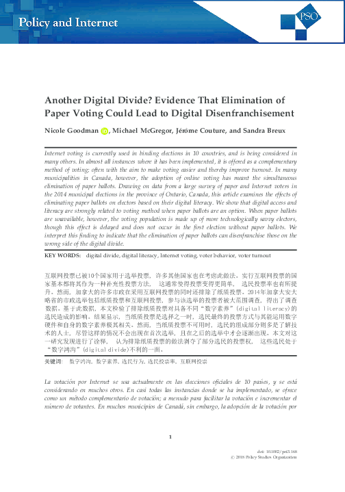 (PDF) Another digital divide? Evidence that Elimination of Paper Voting ...