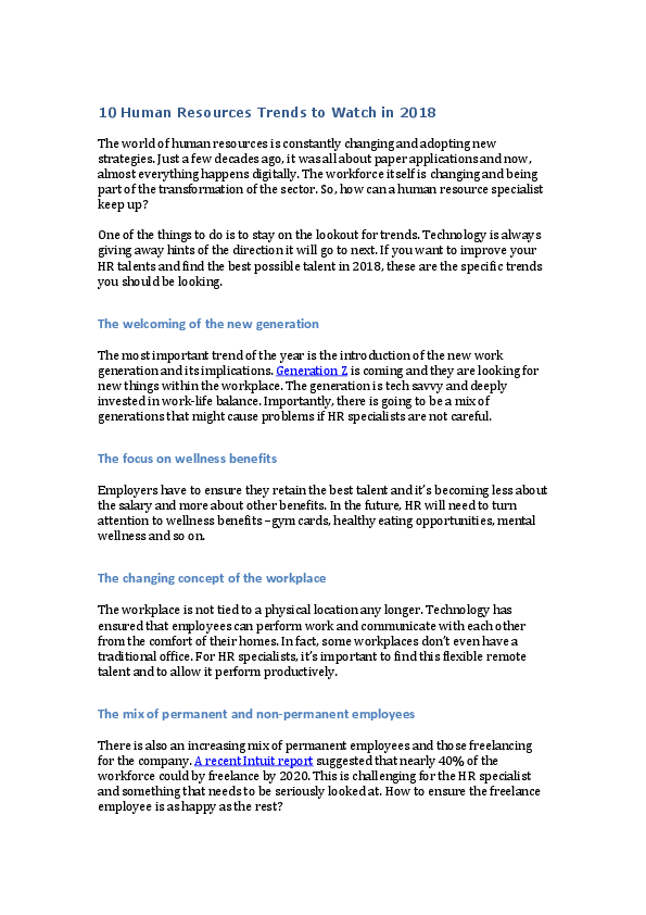 (PDF) 10 Human Resources Trends to Watch in 2018 | Talal Bayaa ...