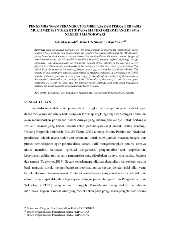(PDF) PENGEMBANGAN PERANGKAT PEMBELAJARAN FISIKA BERBASIS MULTIMEDIA INTERAKTIF PADA MATERI ...