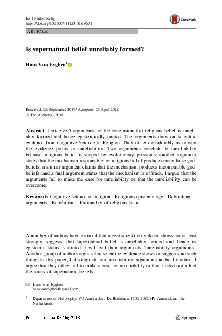 (PDF) Is supernatural belief unreliably formed?