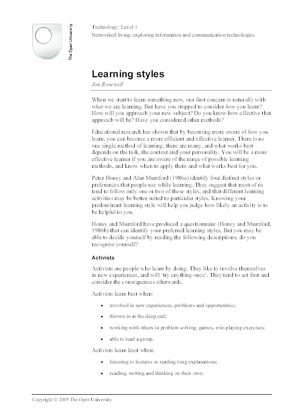 (PDF) Learning styles