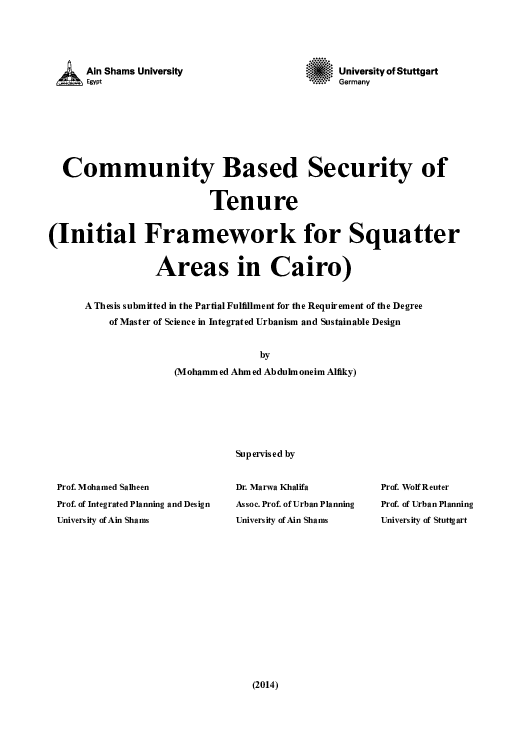 (PDF) Community Based Security of Tenure (Initial Framework for ...