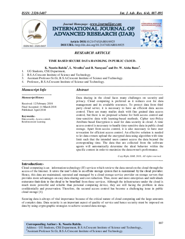 Pdf Time Based Secure Data Handling In Public Cloud