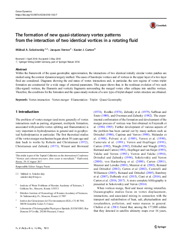 (PDF) The formation of new quasi-stationary vortex patterns from the ...