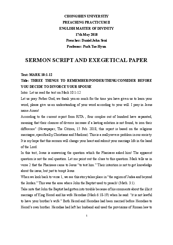 (DOC) CHONGSHIN UNIVERSTIY PREACHING PRACTICUM II ENGLISH MASTER OF ...