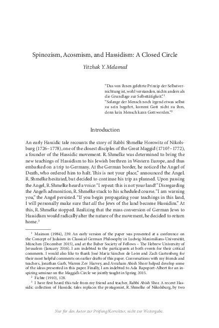 (PDF) " Spinozism, Acosmism, and Hassidsm: A Closed Circle"