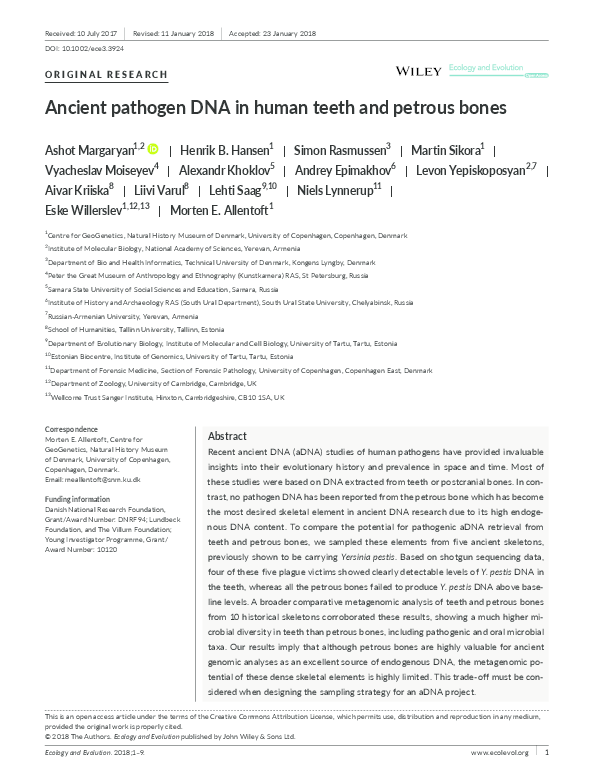 (PDF) Ancient pathogen DNA in human teeth and petrous bones
