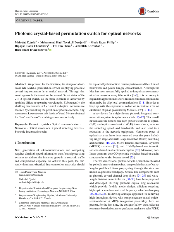 (PDF) Photonic crystal-based permutation switch for optical networks