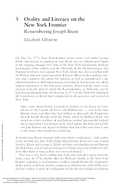 (PDF) "Orality and Literacy on the New York Frontier: Evidence from the ...