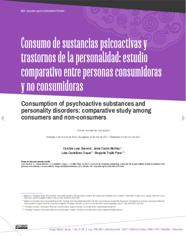 (PDF) Consumo de sustancias psicoactivas y trastornos de la personalidad: estudio comparativo ...