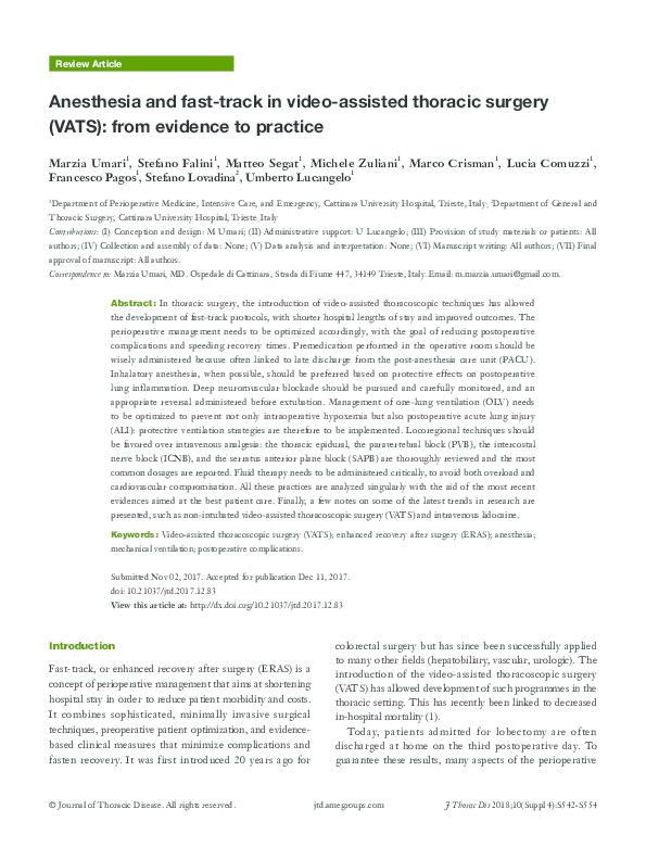 (PDF) Anesthesia and fast track in video assisted thoracic surgery VATS ...