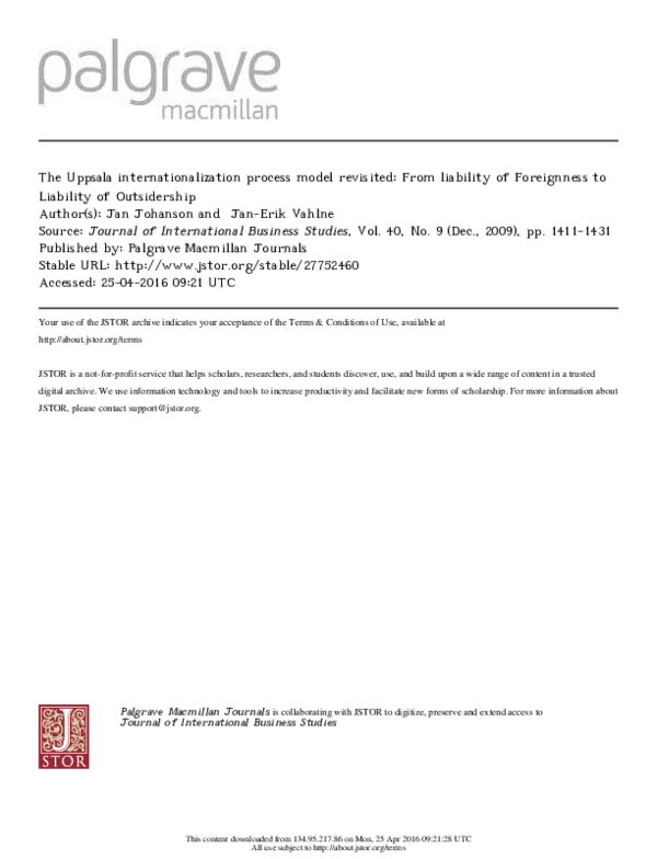 (PDF) The Uppsala internationalization process model revisited: From ...