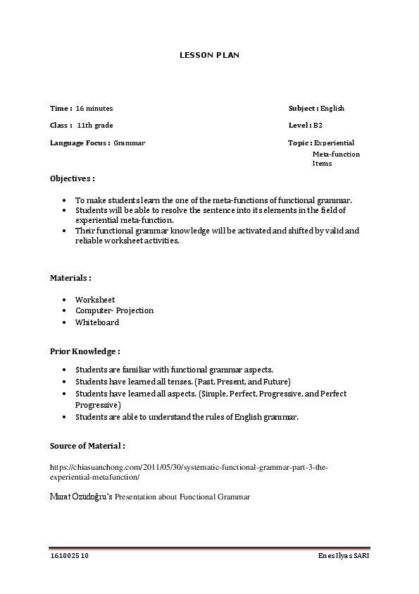 (PDF) Lesson Plan - Grammar 2