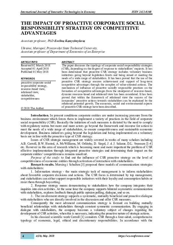 (PDF) THE IMPACT OF PROACTIVE CORPORATE SOCIAL RESPONSIBILITY STRATEGY ...