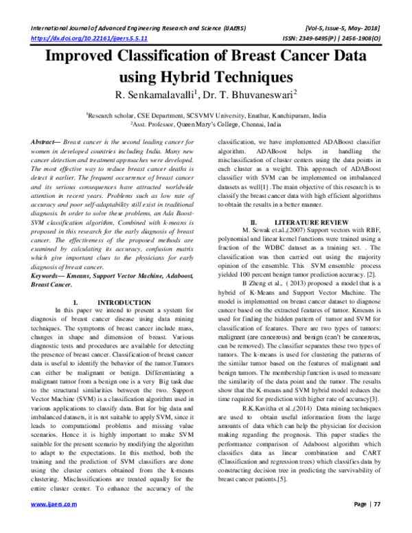 (PDF) Improved Classification of Breast Cancer Data using Hybrid Techniques