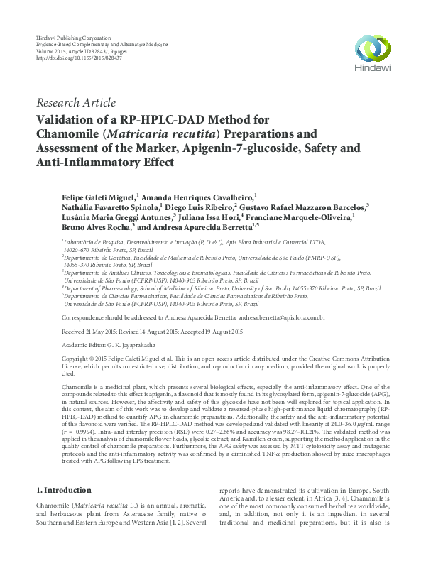 (PDF) Validation of a RP-HPLC-DAD Method for Chamomile (Matricaria ...
