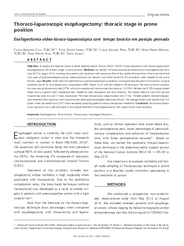 (PDF) Esofagectomia vídeo tóraco laparoscópica com tempo torácico em ...