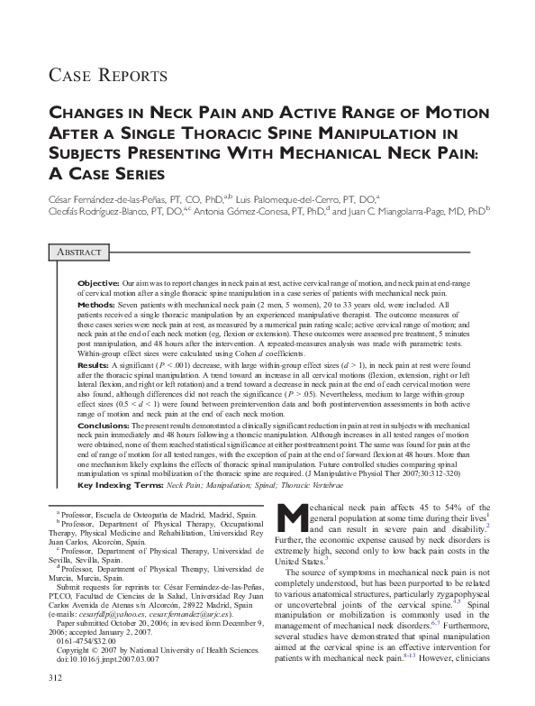 (PDF) CASE REPORTS CHANGES IN NECK PAIN AND ACTIVE RANGE OF MOTION ...