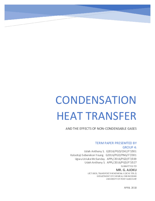 (PDF) CONDENSATION HEAT TRANSFER AND THE EFFECTS OF NON-CONDENSABLE GASES