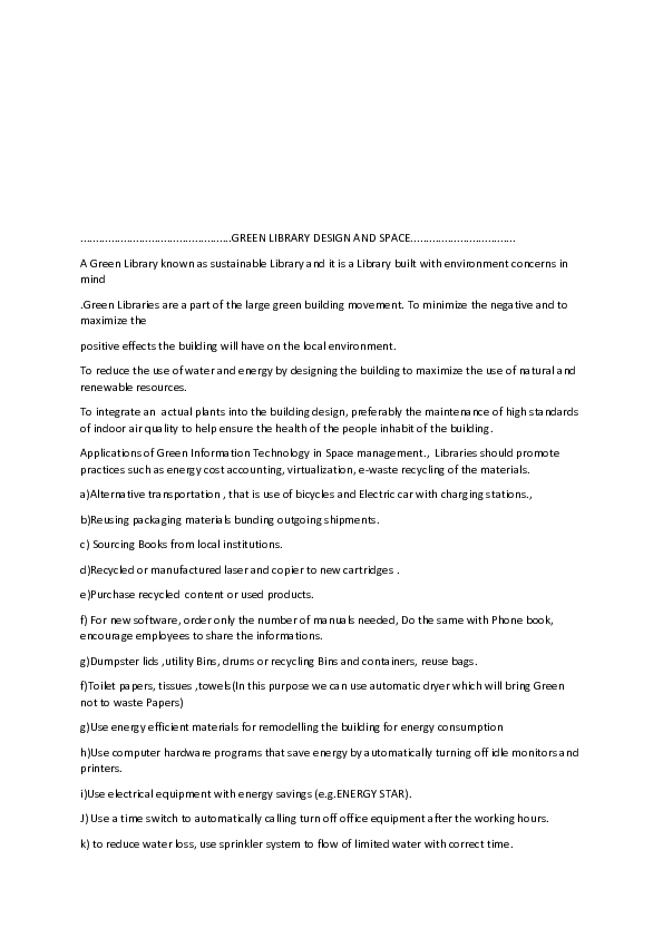 (DOC) GREEN LIBRARY DESIGN AND SPACE