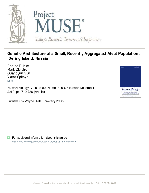 (PDF) Genetic architecture of a small, recently aggregated Aleut ...