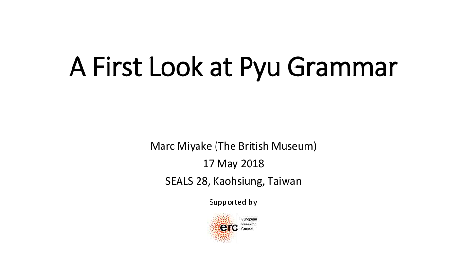 (PDF) A First Look at Pyu Grammar