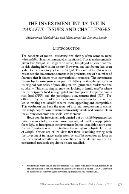 (PDF) THE INVESTMENT INITIATIVE IN TAKAFUL: ISSUES AND CHALLENGES