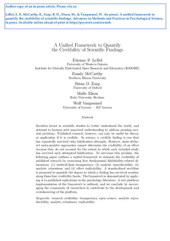 (PDF) A unified framework to quantify the credibility of scientific ...