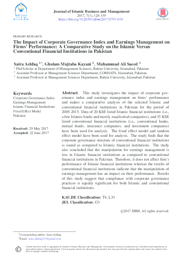 (PDF) The Impact of Corporate Governance Index and Earnings Management on Firms’ Performance: A ...