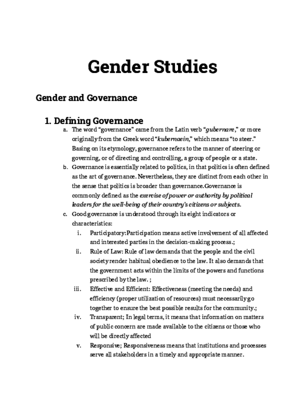 (PDF) Gender Studies Gender and Governance