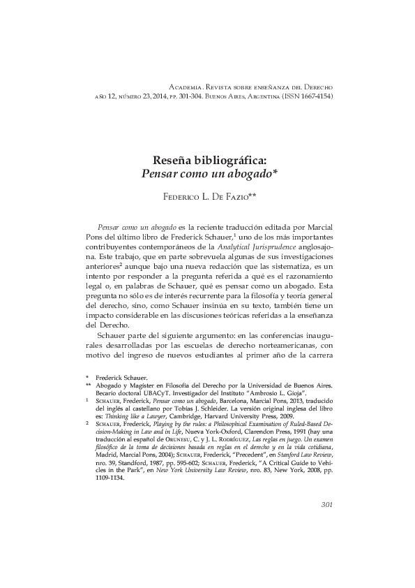 Reseña bibliográfica: Pensar como un abogado de Frederick Schauer