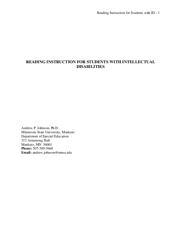 (PDF) READING INSTRUCTION FOR STUDENTS WITH INTELLECTUAL DISABILITIES