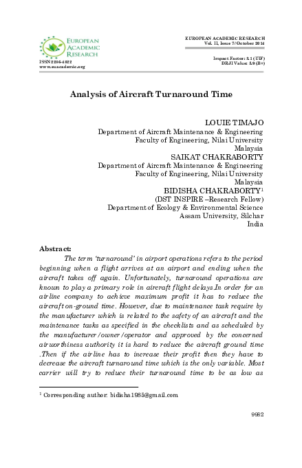 (PDF) Analysis of Aircraft Turnaround Time