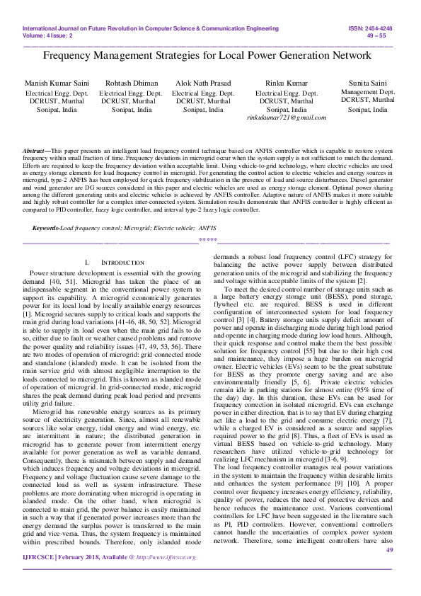 (PDF) Frequency Management Strategies for Local Power Generation Network