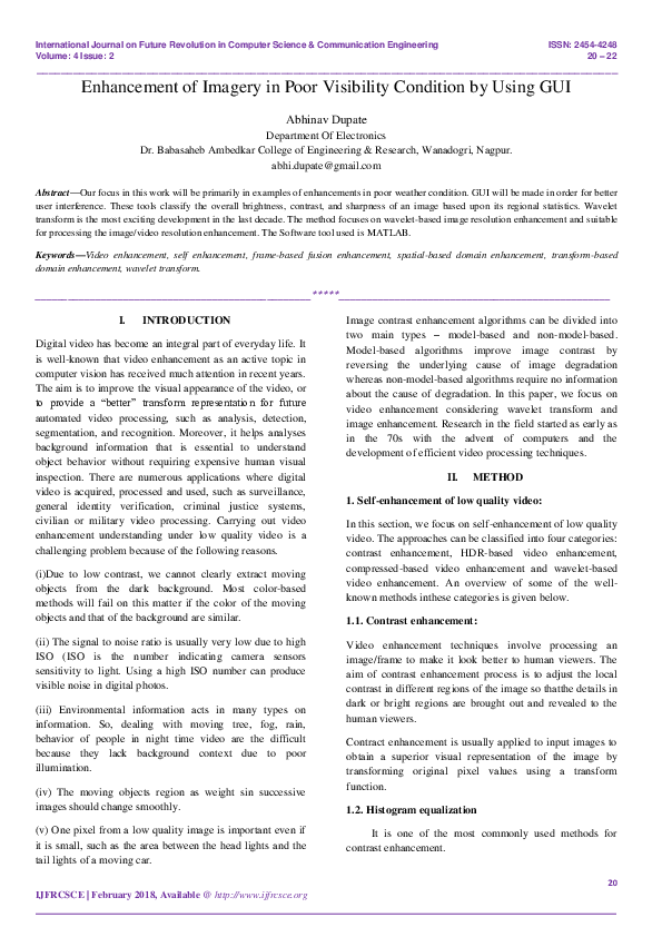 Pdf Enhancement Of Imagery In Poor Visibility Condition By Using Gui