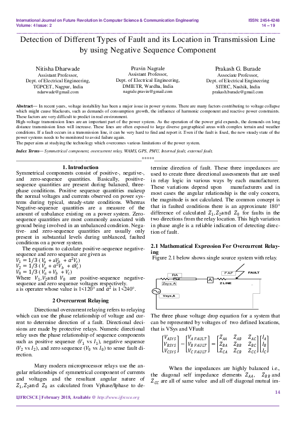 Pdf Detection Of Different Types Of Fault And Its Location In