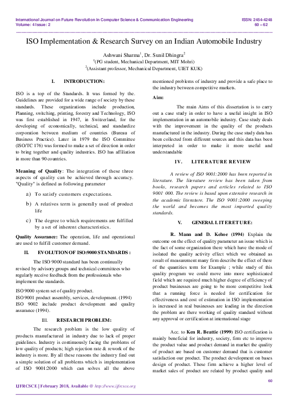 (PDF) ISO Implementation & Research Survey on an Indian Automobile Industry